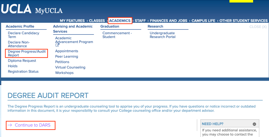 Degree Audit Report (DARS): First Years – Bruin Notes